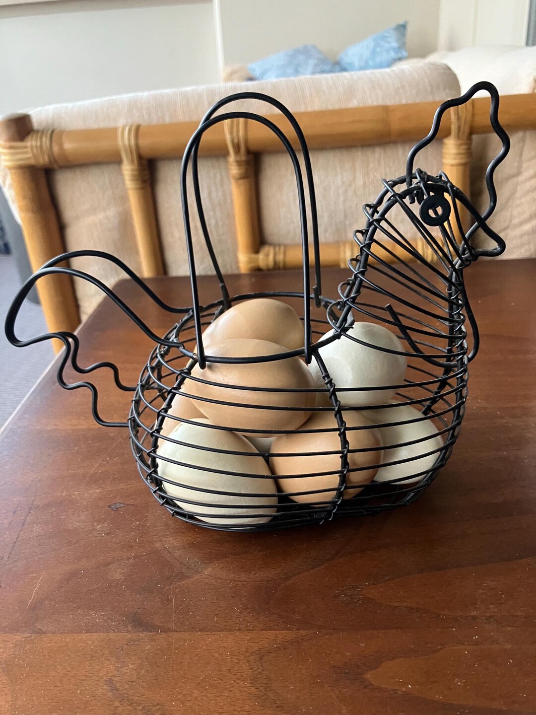 Vintage Farmhouse Wire Rooster Chicken Shaped Egg Basket, French ...