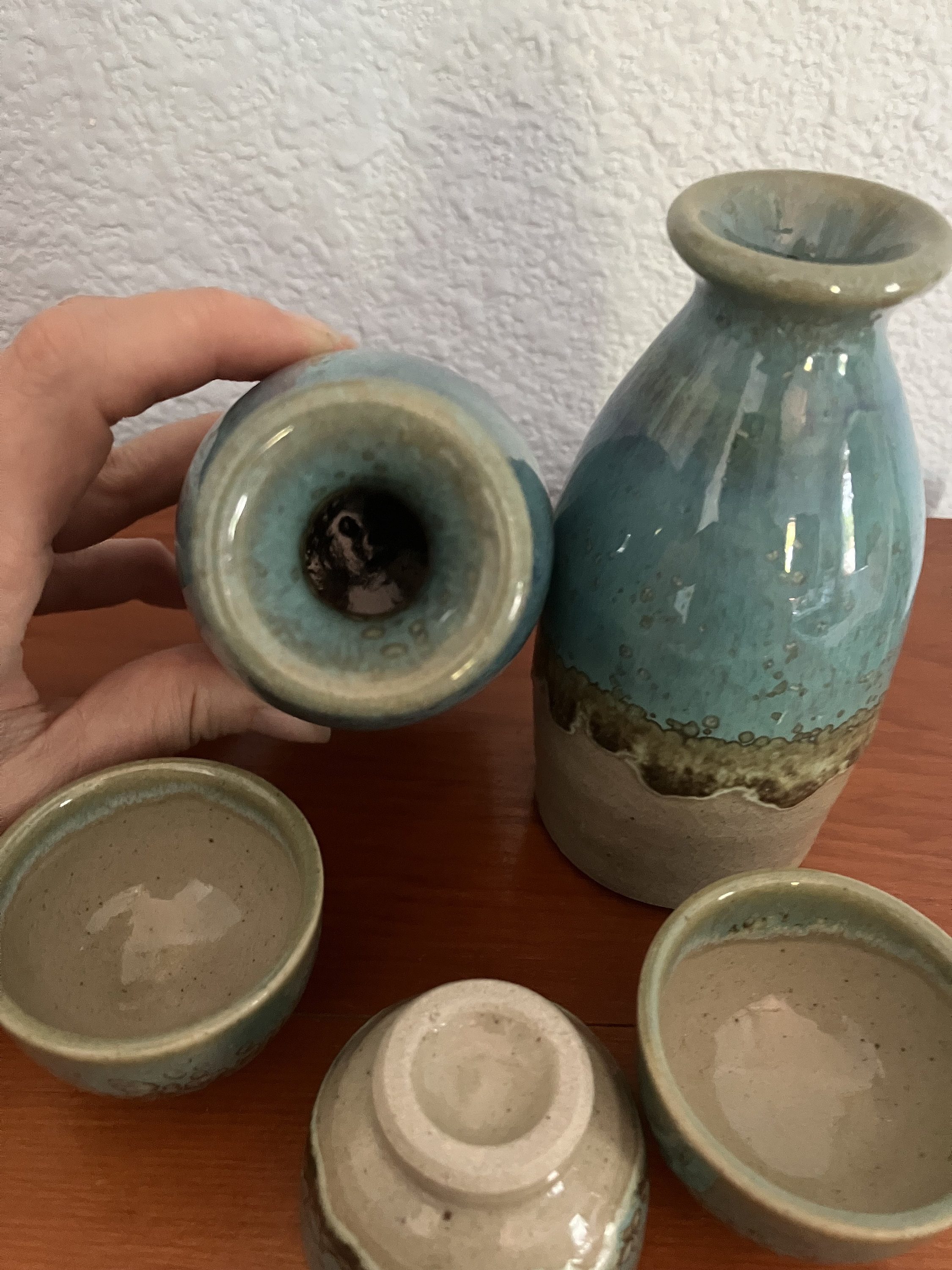 Vintage Hand-made Japanese Blue Drip Glazed Ceramic Sake Set, 5 Piece ...