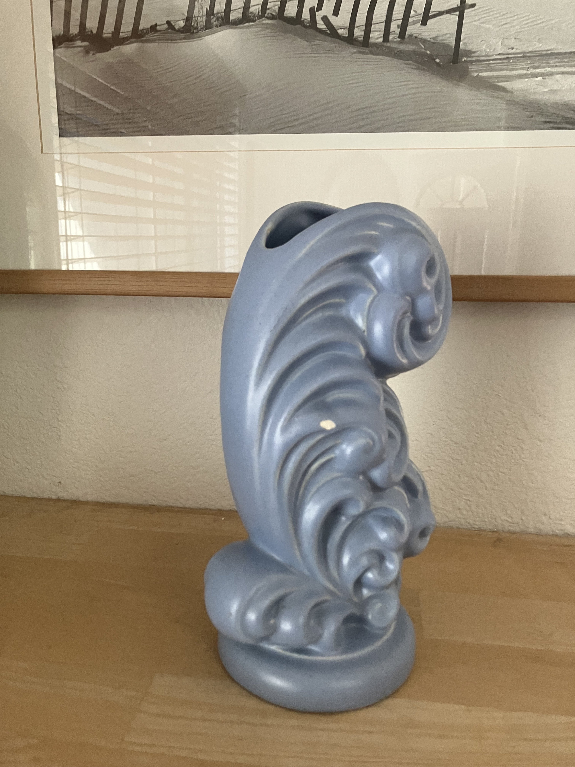 Art Deco Vintage Haeger Pottery Matte Blue Feather Plume Vase - Etsy