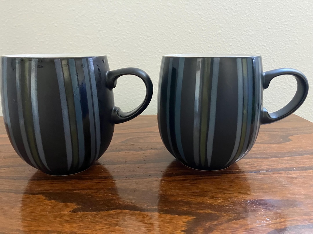 Denby-langley Pottery Jet Stripes Curved Mugs, Retired Denby Stoneware ...