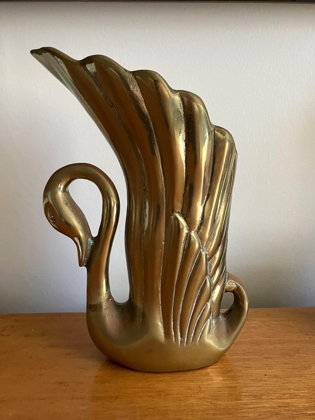 Vintage Brass Hollywood Regency Swan Vase, 10.5 Tall Solid Brass Swan ...