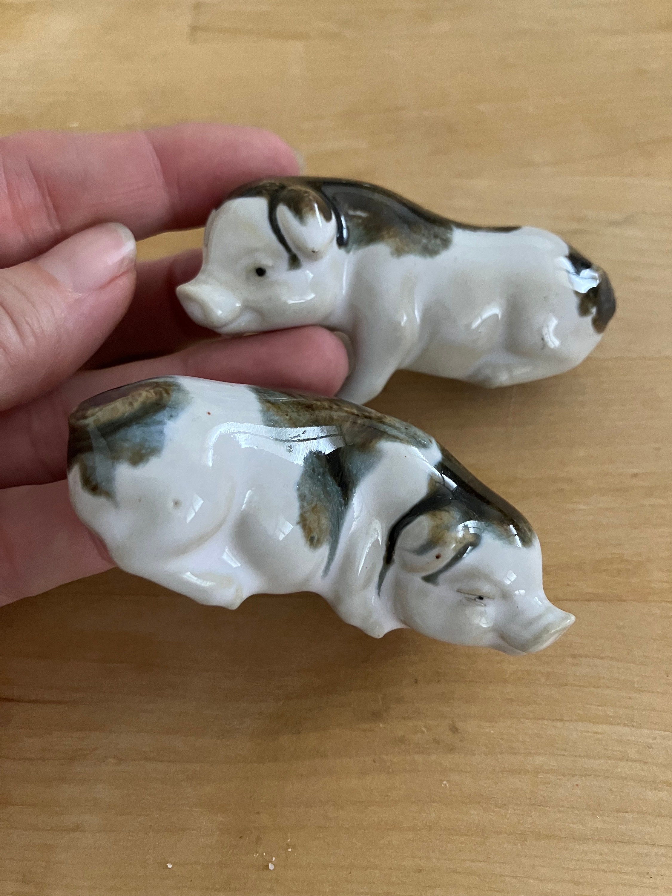 Vintage Hand Painted Porcelain Cute Pig Figurines - Etsy