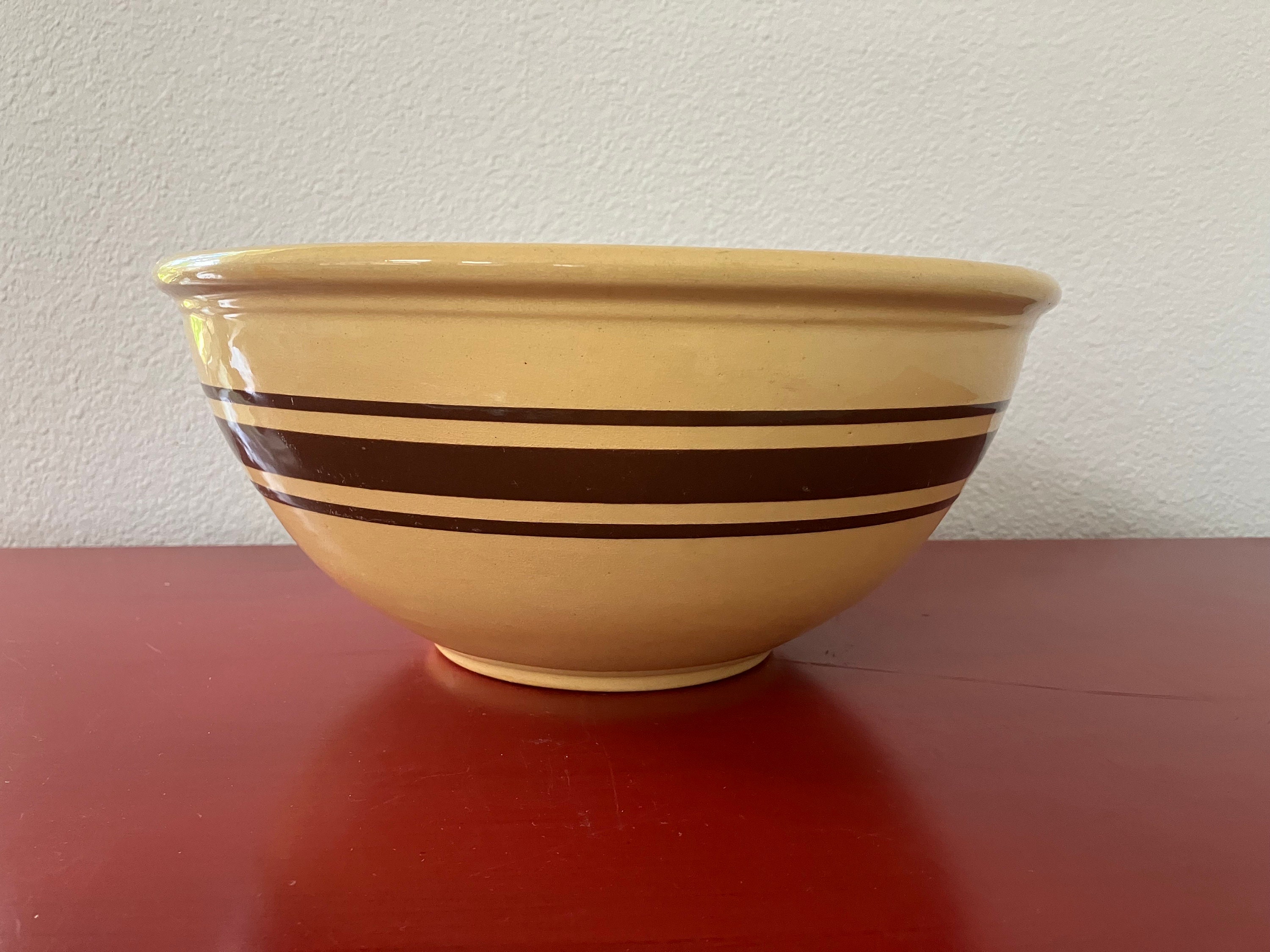 Antique Weller Pottery Large 12 Yellow Ware Brown Stripes Mixing Dough ...