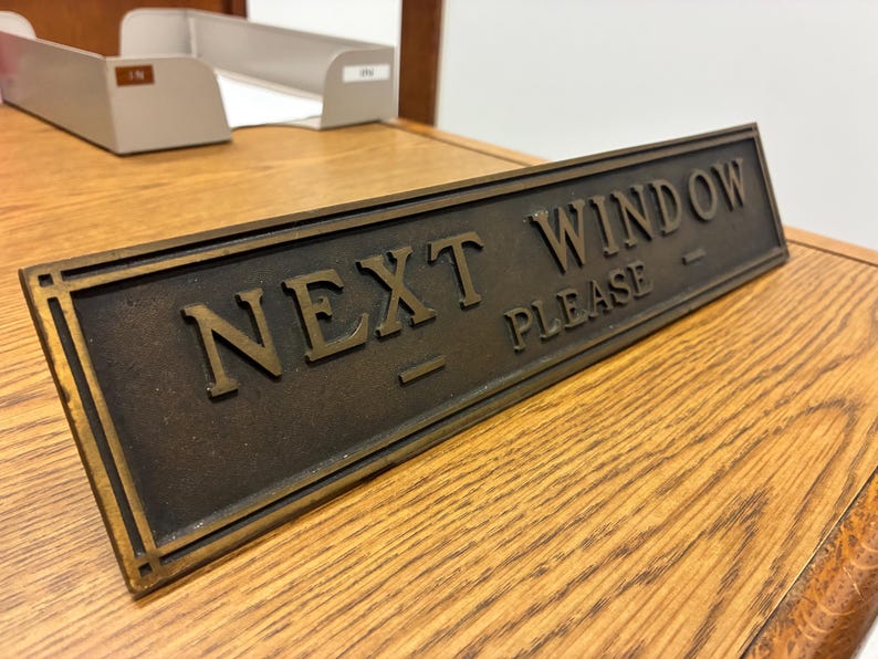 Vintage Cast Brass /bronze "next Window Please" Sign - Etsy