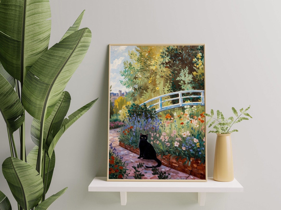 Claude Monet Garden Cat Print Monet Black Cat Poster Décoration Murale ...