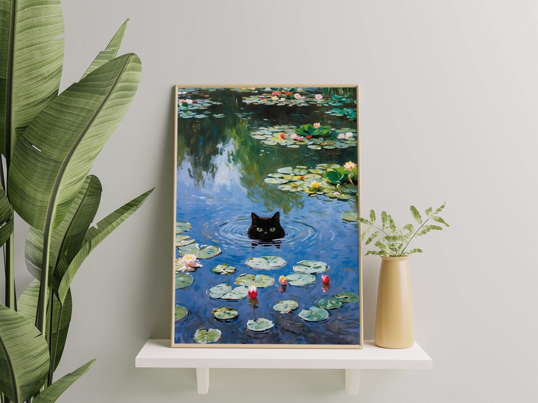Monet Waterlily Cat Print Claude Monet Cat Poster Décoration Murale ...