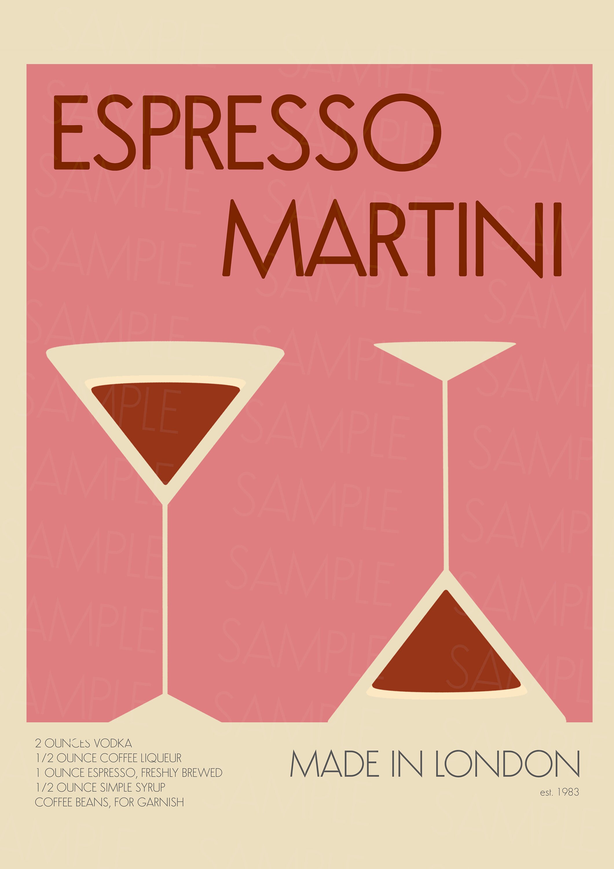 Espresso Martini Printable Poster, Retro Drink Poster, Kitchen ...