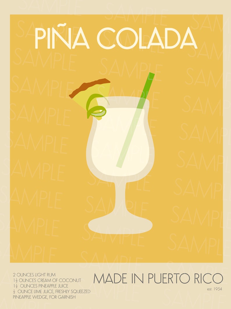 Pina Colada Printable Poster Retro Drink Poster Kitchen - Etsy