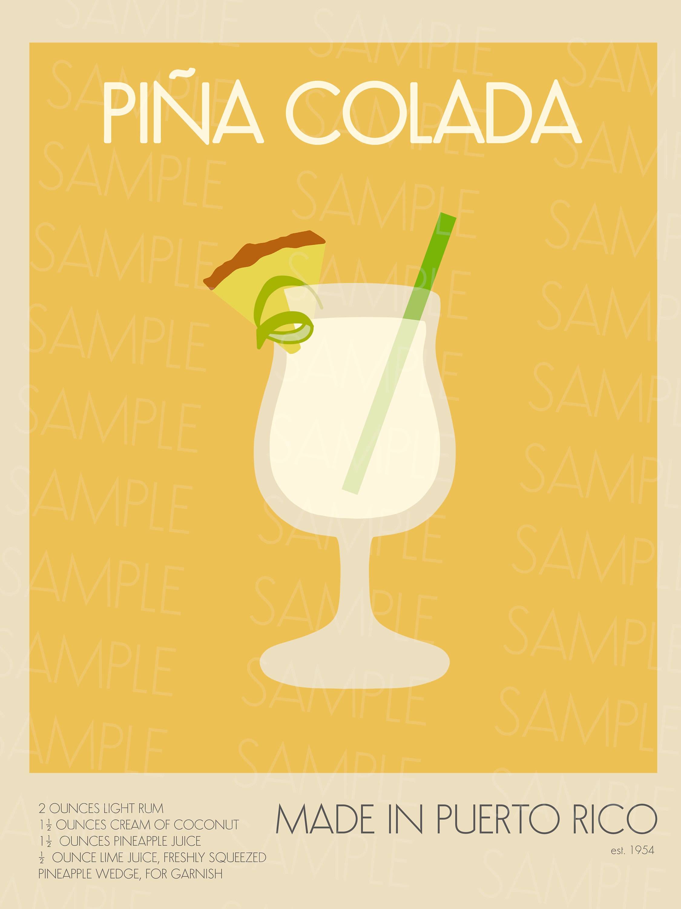 Pina Colada Printable Poster, Retro Drink Poster, Kitchen Downloads ...