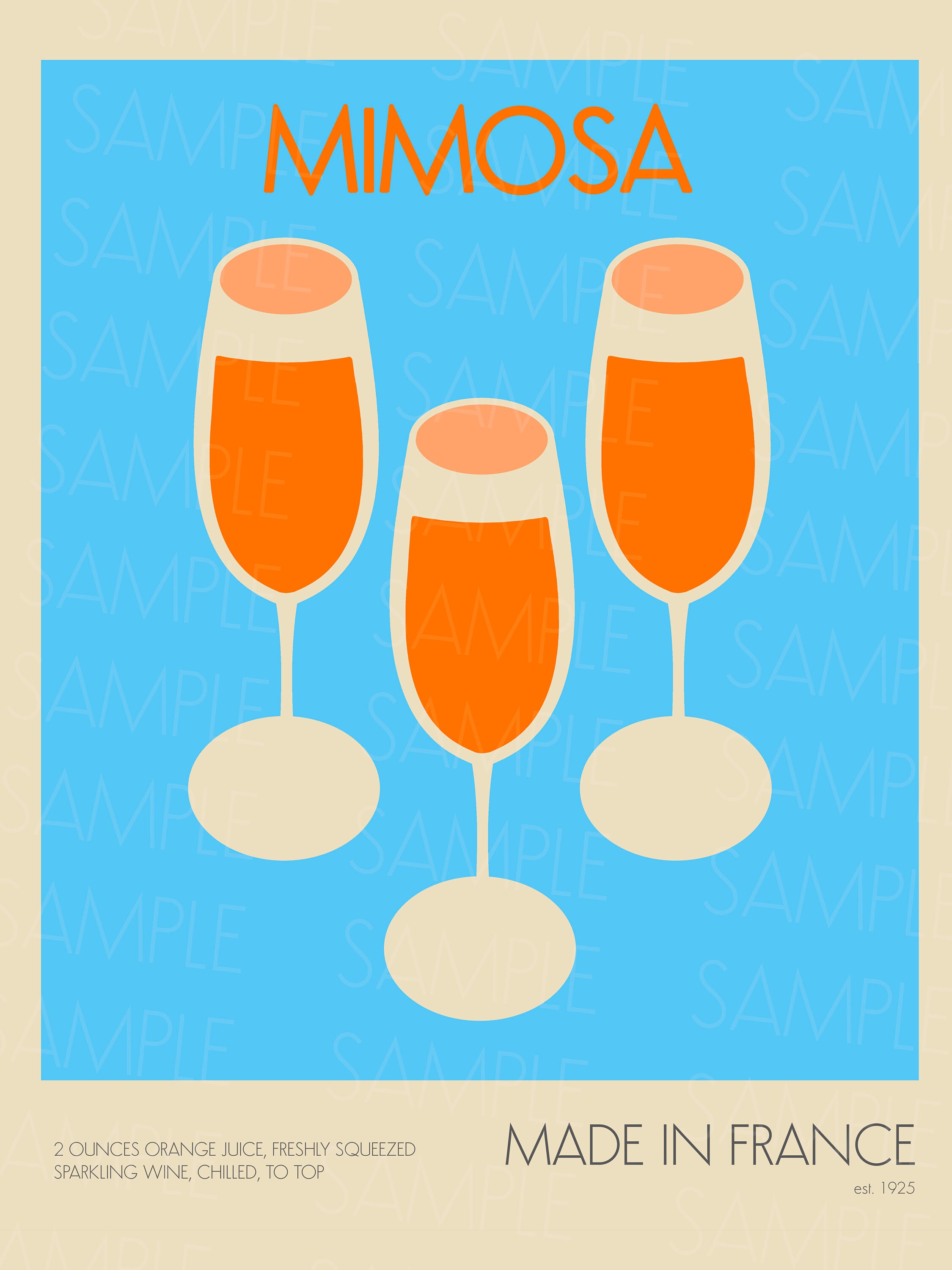 Mimosa Printable Poster, Retro Drink Poster, Kitchen Downloads, Digital ...
