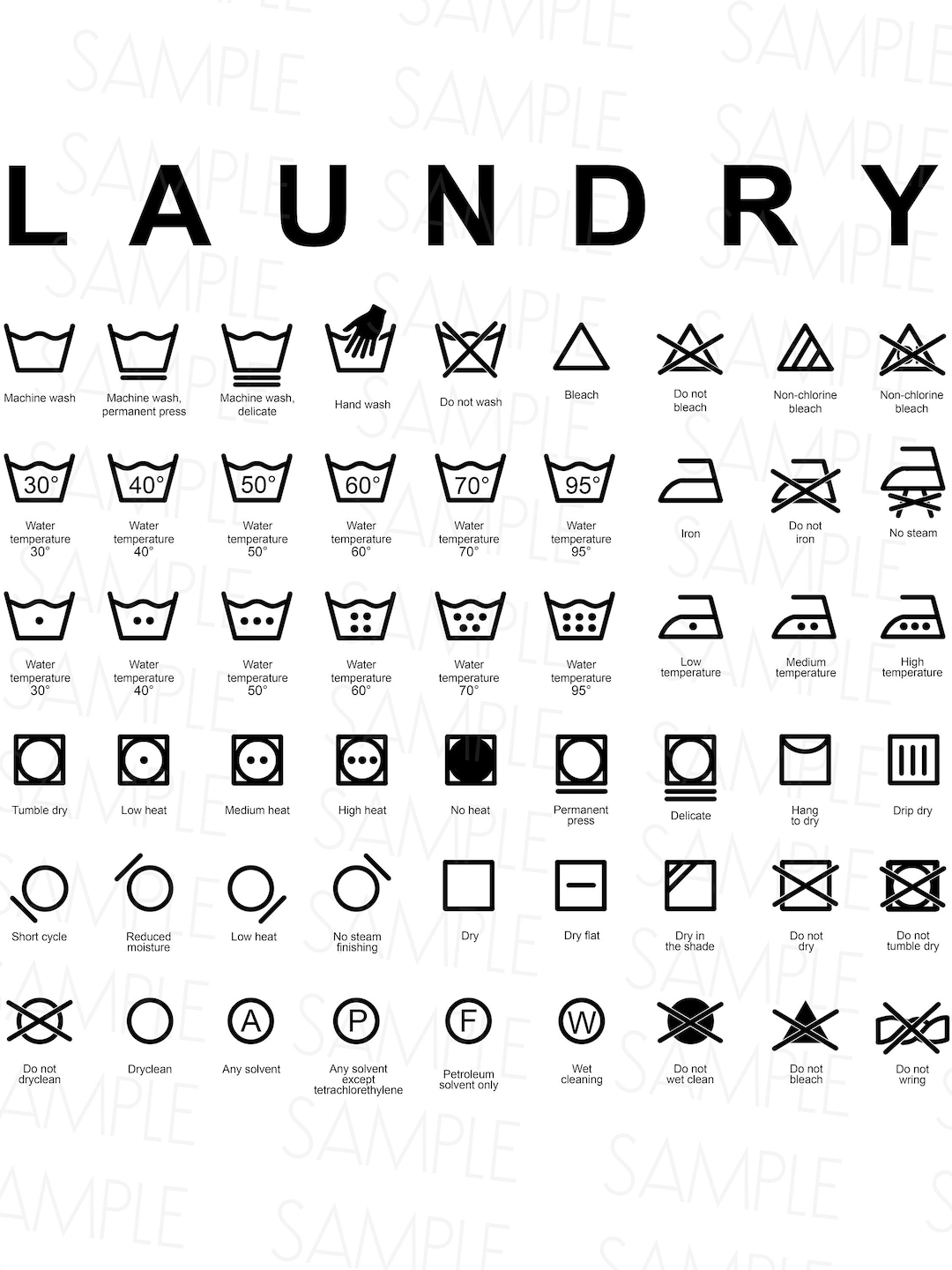 Laundry Symbols Laundry Symbol Chart Laundry Room Downloads - Etsy