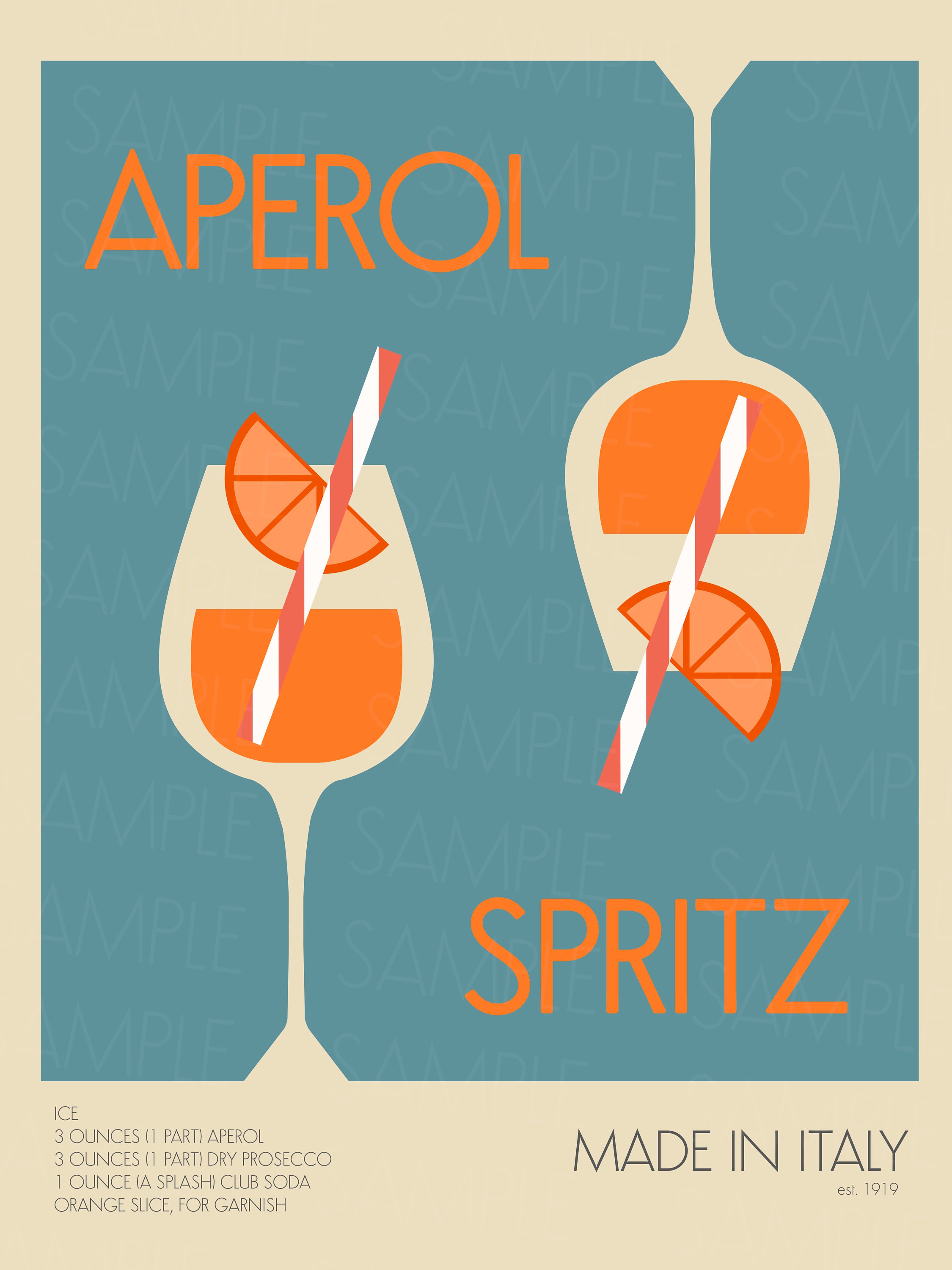 Cocktail Rétro Aperol Spritz Poster