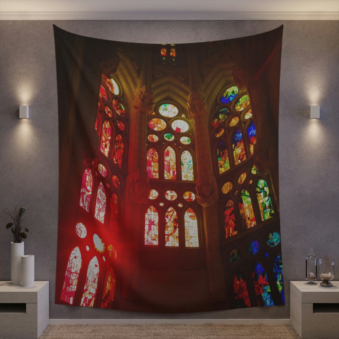 Cathedral Stained Glass, Gothic Decor 100% Polyester Microfiber ...