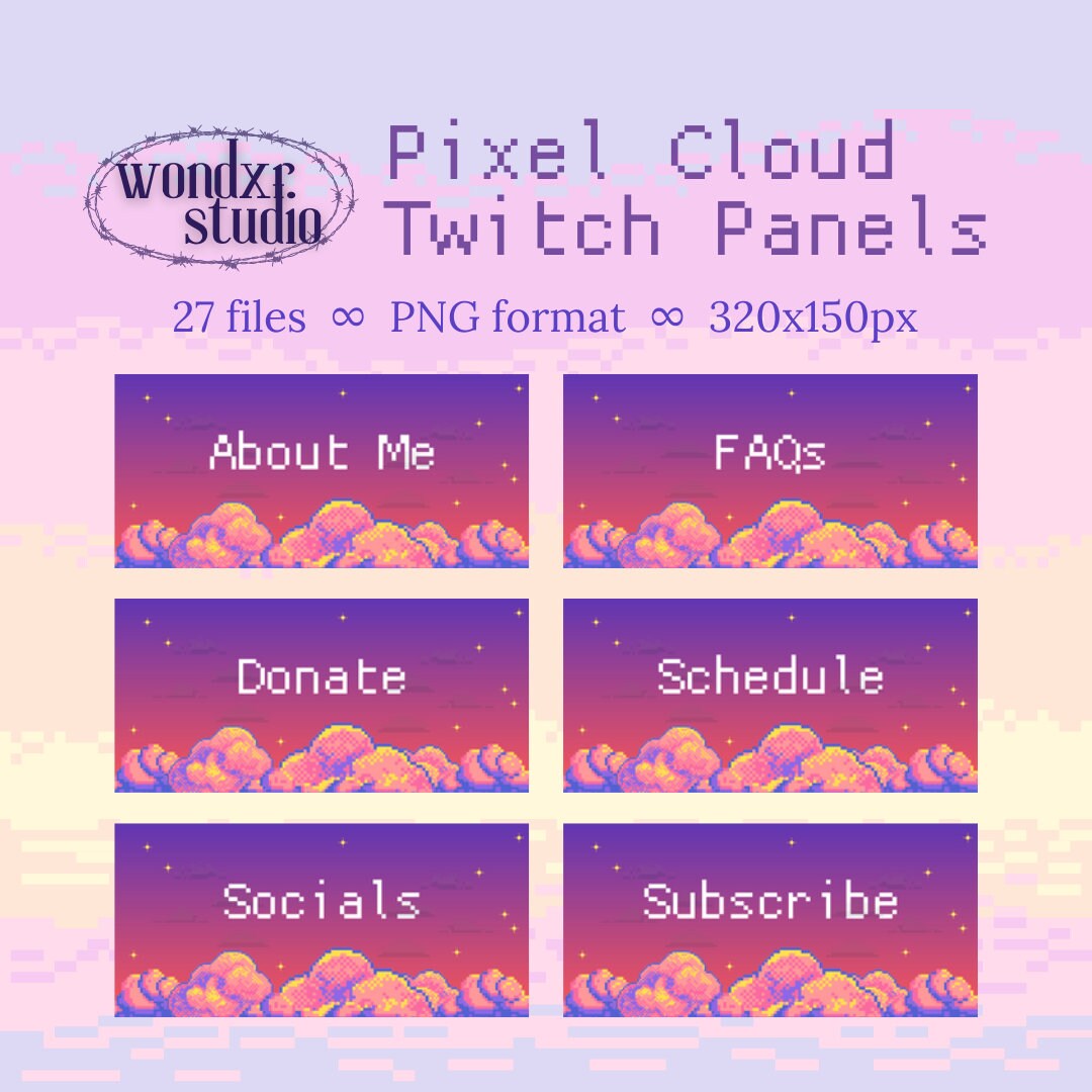 27x Twitch Panels for Streamer Channels | Pngs | Pixel | Cloud | Cute ...