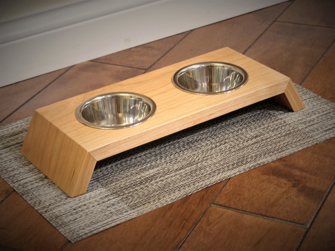 Modern Hardwood Pet Food Stand With Stainless Steel Dishes Included ...