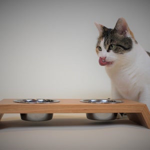 Modern Hardwood Pet Food Stand With Stainless Steel Dishes Included ...