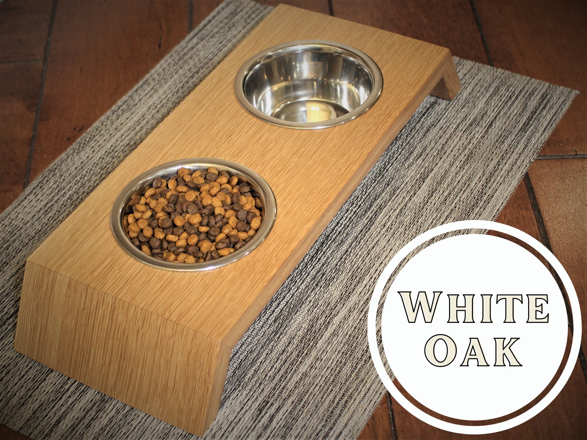 Modern Hardwood Pet Food Stand With Stainless Steel Dishes Included ...