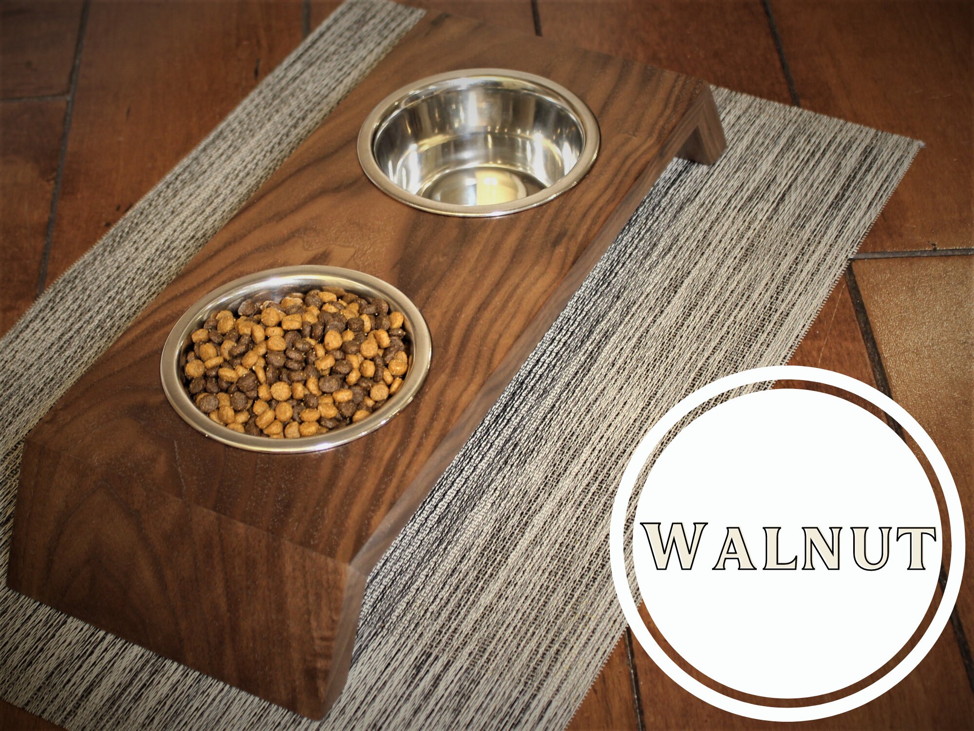 Modern Hardwood Pet Food Stand With Stainless Steel Dishes Included ...
