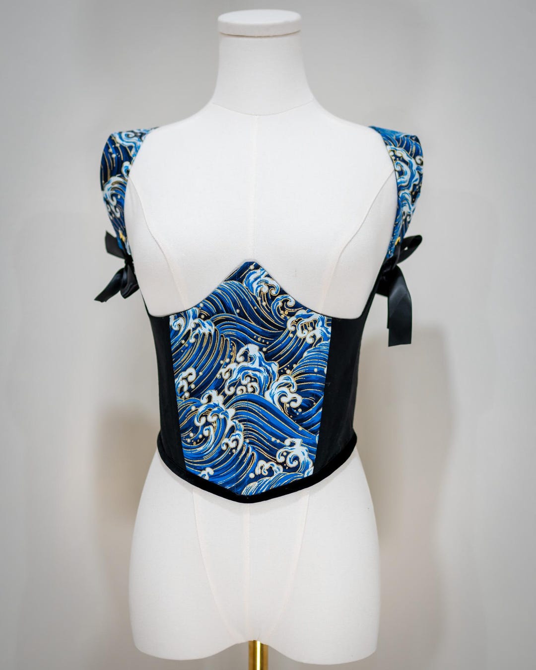 Waves Underbust Corset – Art-inspired Handmade Cotton Corset With Black ...