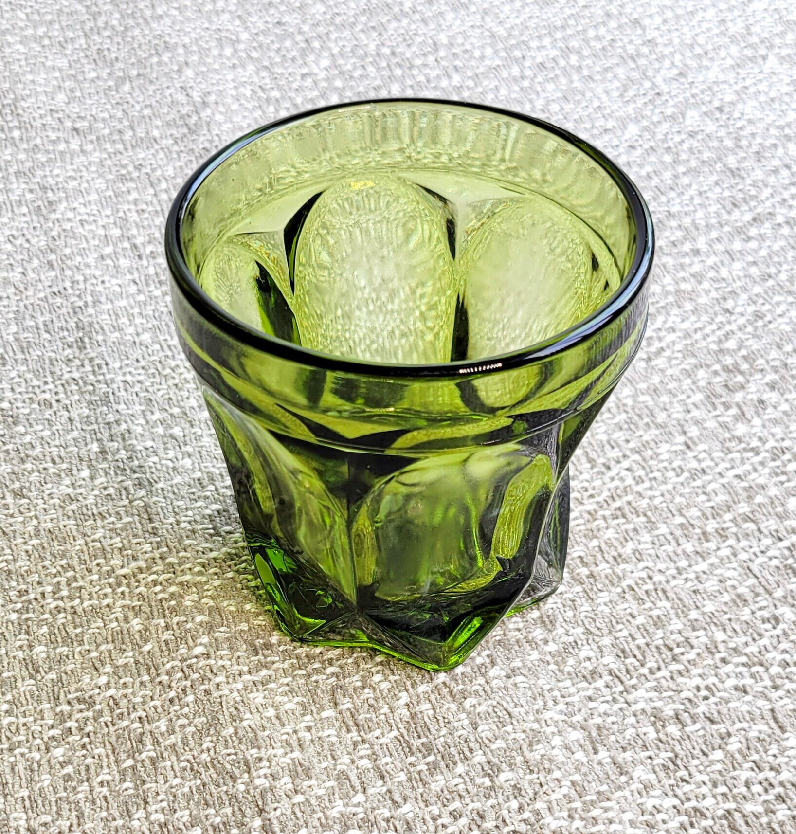 Vintage Emerald Green Glass Tumbler Set Diamond Pattern Green Drinking ...