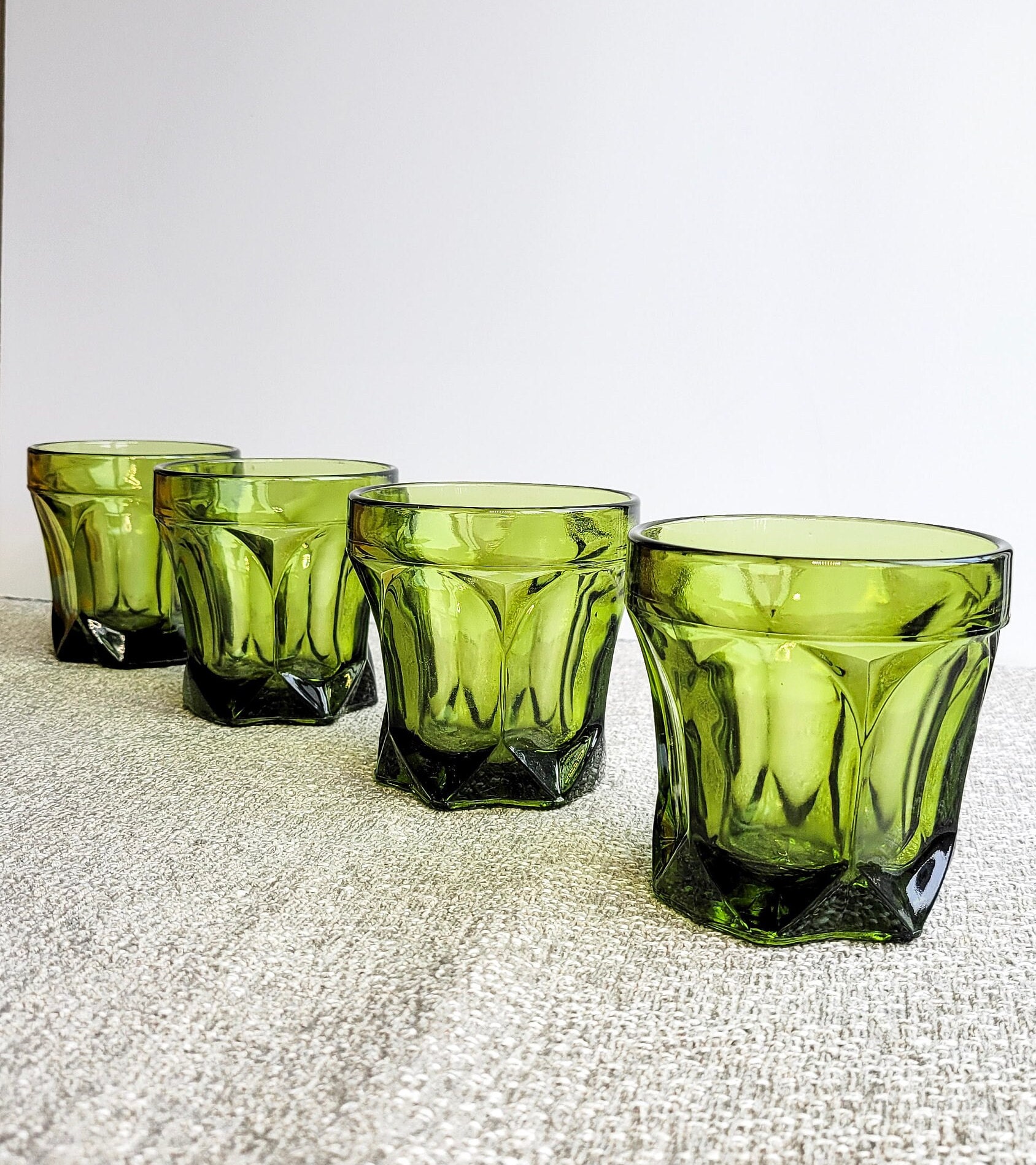 Vintage Emerald Green Glass Tumbler Set Diamond Pattern - Etsy