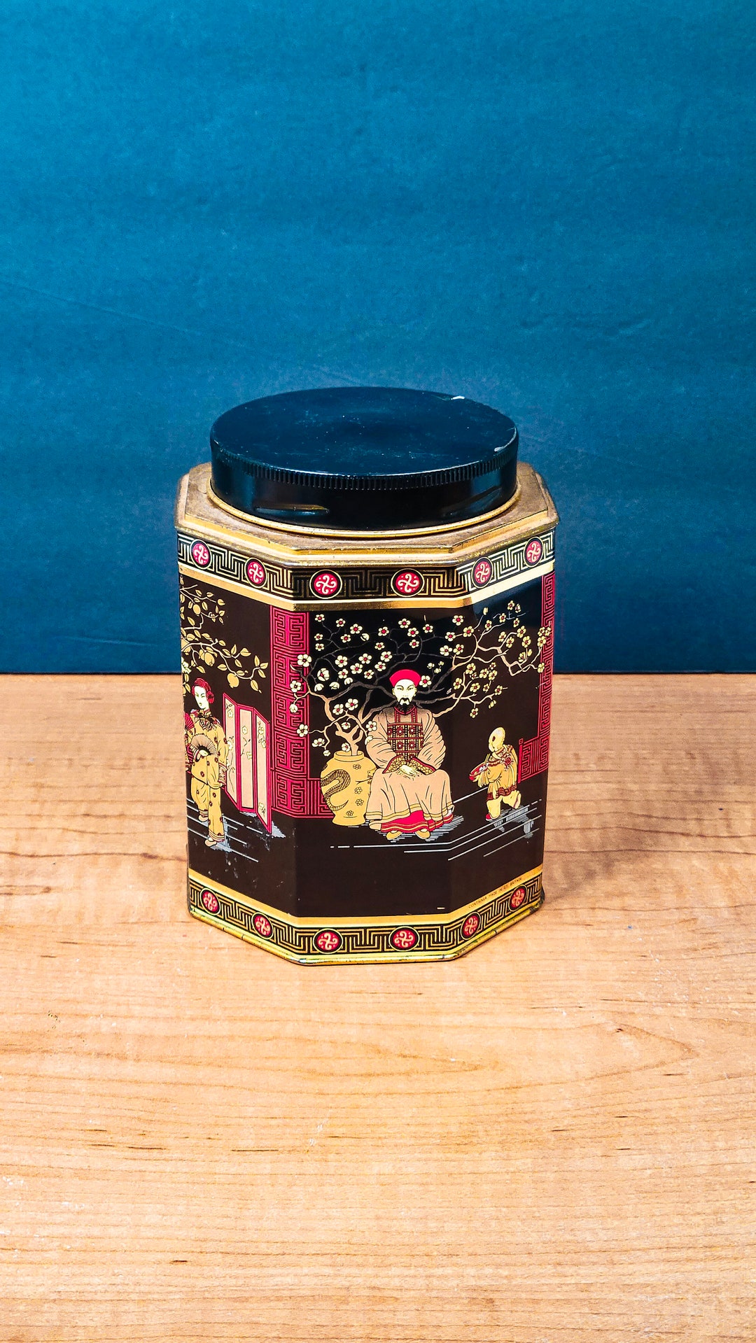 English Tea Tin Caddy Oriental Design - Etsy