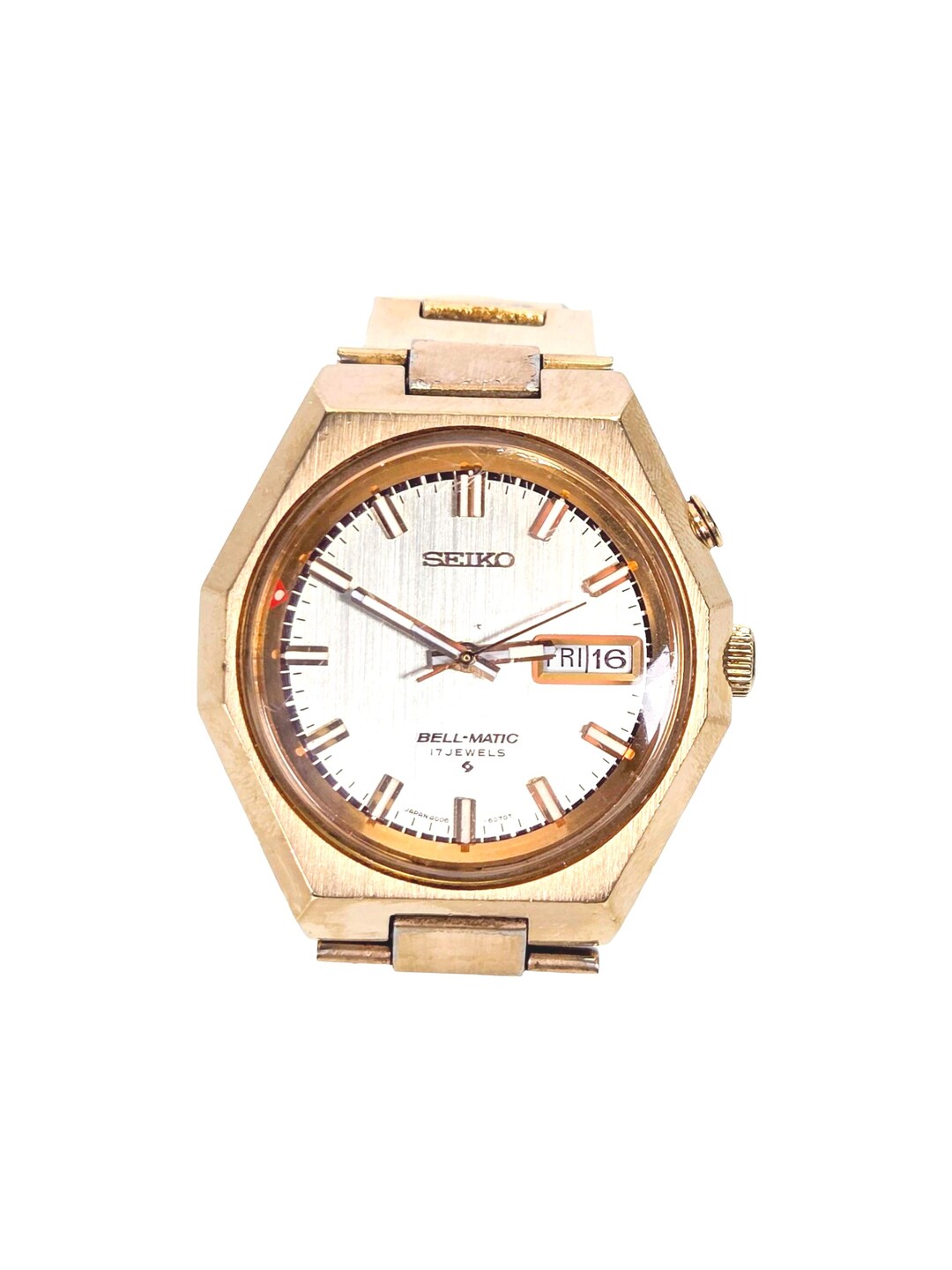 Seiko Bell-matic Men's Watch Hexagon Bevel Automatic 17 Jewel Gold ...