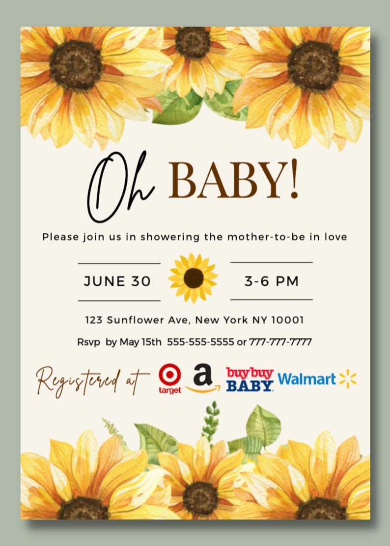 Editable Sunflower Themed Baby Shower Invite - Etsy