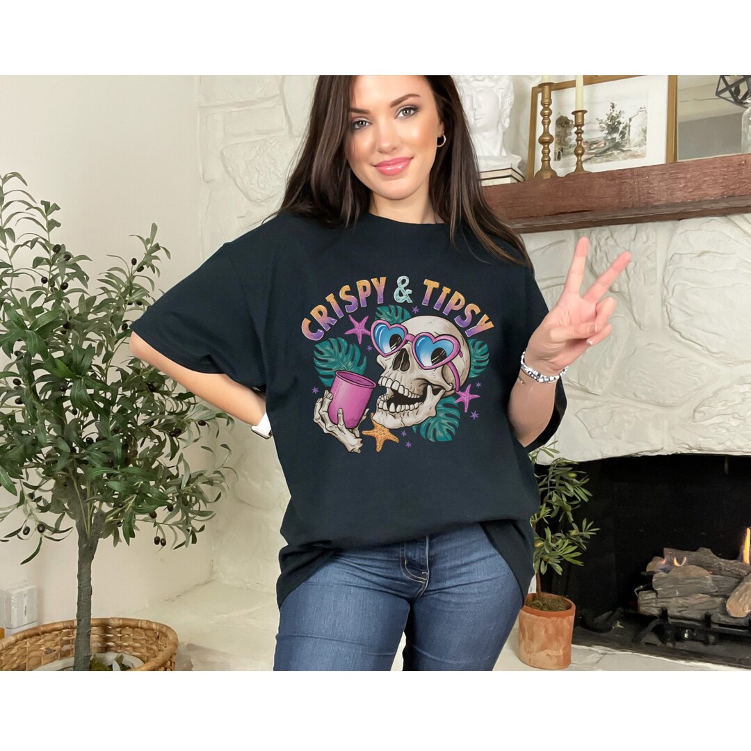 Crispy and Tipsy T-shirt, Skeleton Cocktail Shirt, Bone T Shirt, Funny ...