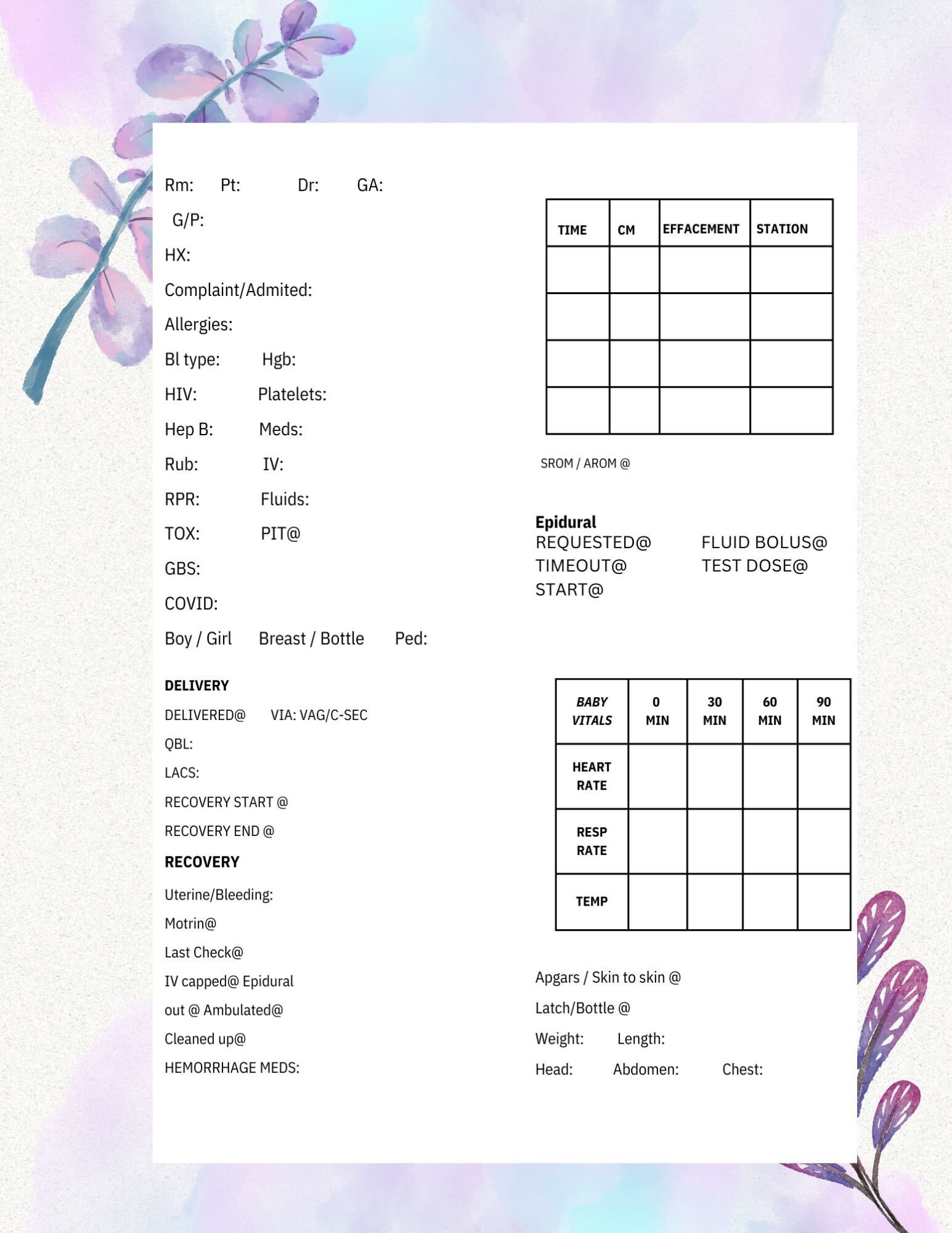 Labor & Delivery Basic Report Sheet - Etsy