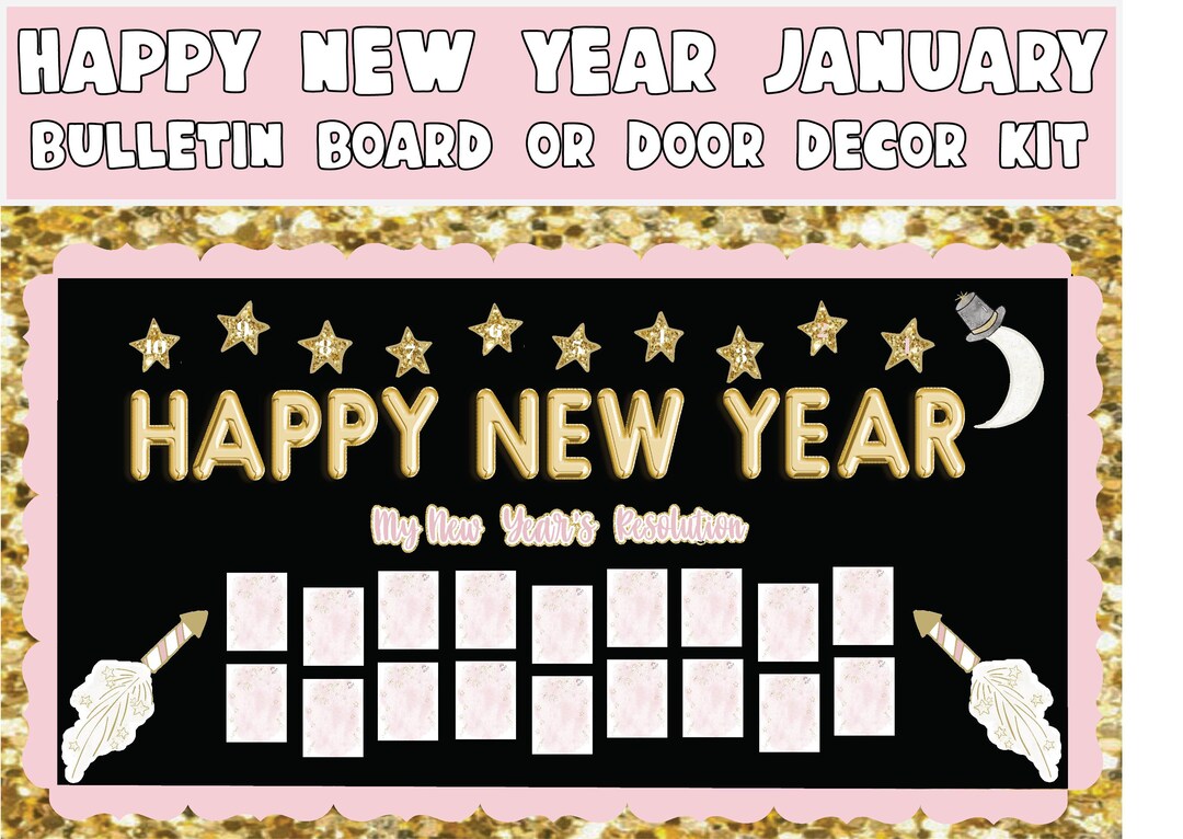 January New Year Bulletin Board Kit, Door Decor, New Year's Resolution ...