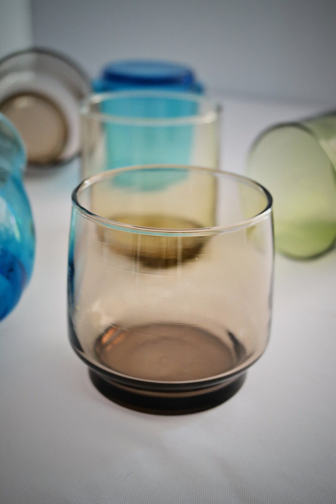 Vintage MCM Dominion Cocktail Glass Smokey Brown Footed Low Ball Rocks ...