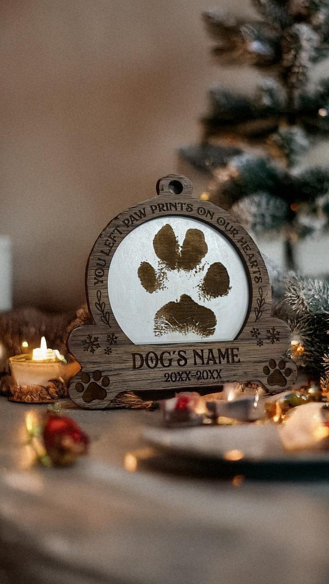 Custom Dog Print Christmas Ornament | Engraved White Birch & Walnut ...