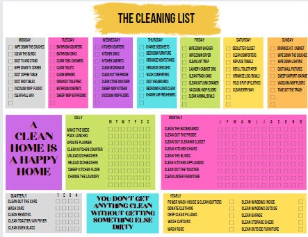 Detailed Cleaning List That Can Help You Get Organized Daily, Weekly ...