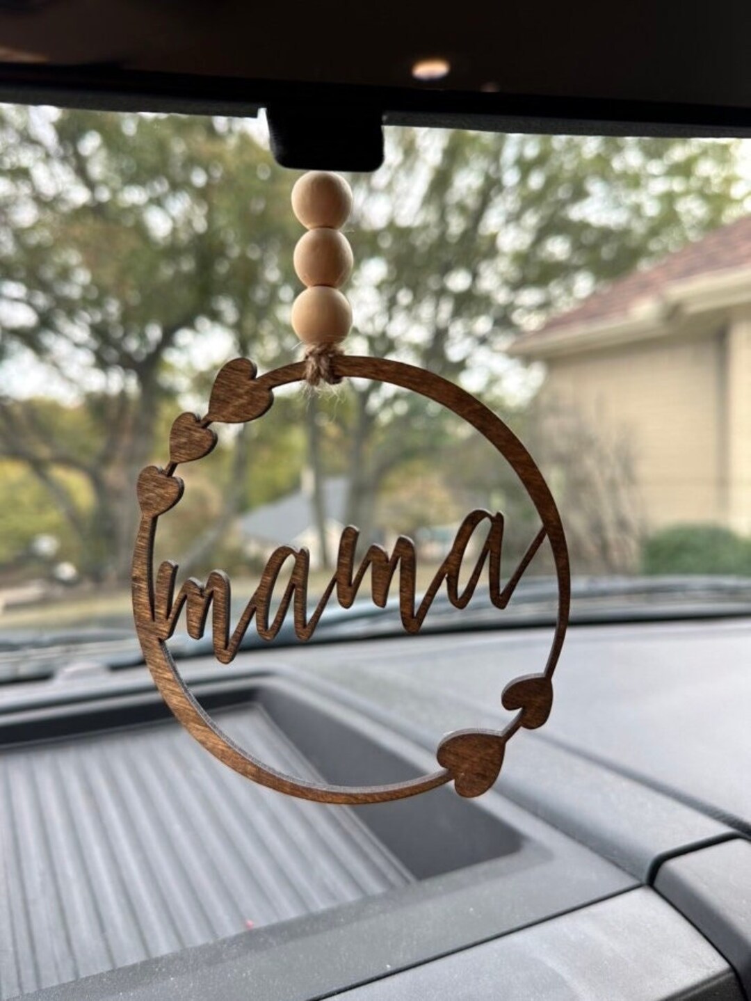 Mama - Car Charm - Mama Rearview Mirror Charm - Wooden - Stained Wooden ...