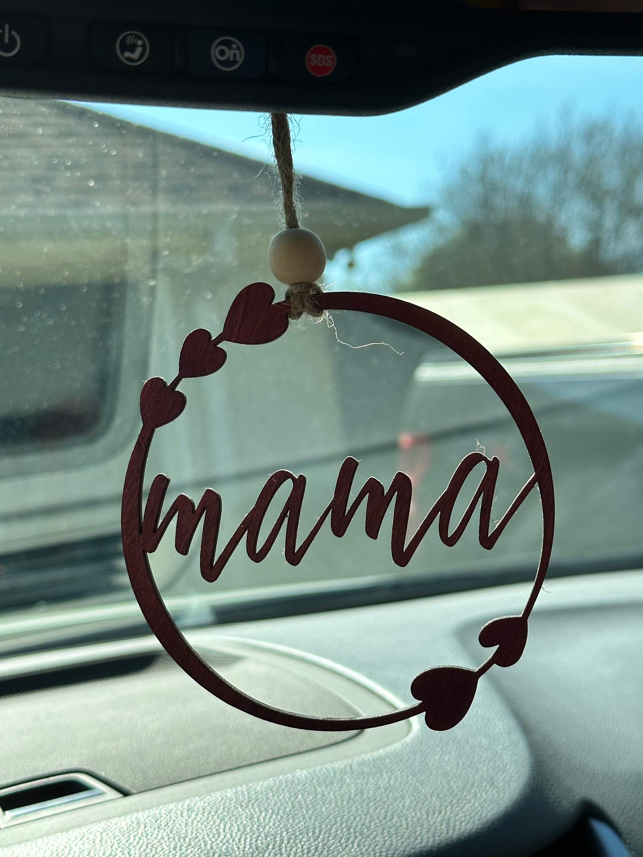 Mama - Car Charm - Mama Rearview Mirror Charm - Wooden - Stained Wooden ...