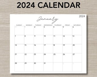 2024 CALENDAR PRINTABLE / Simple Calendar for 2024 / Basic Monthly ...