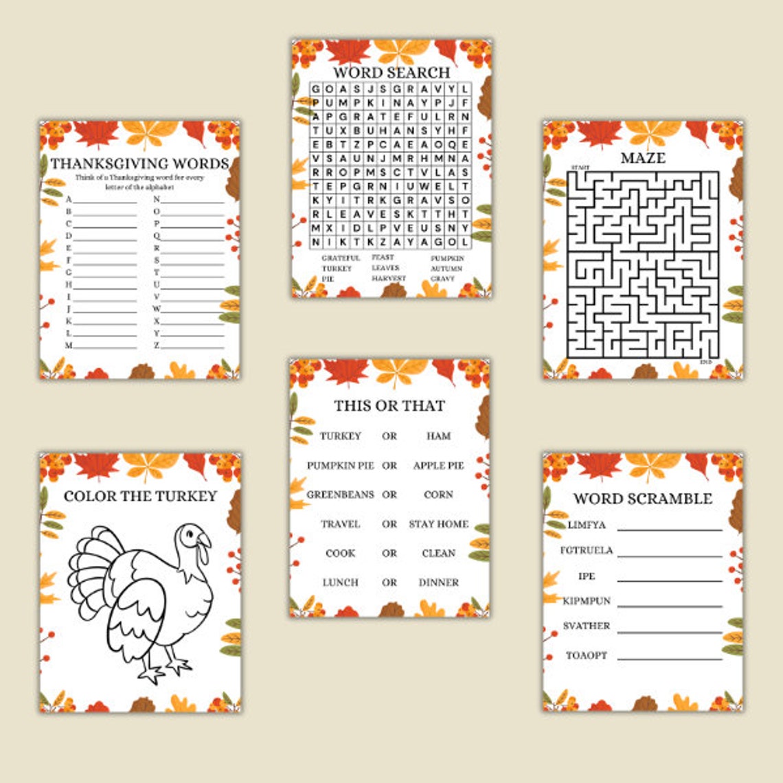 PRINTABLE THANKSGIVING ACTIVITIES - Printable Thanksgiving Activity ...