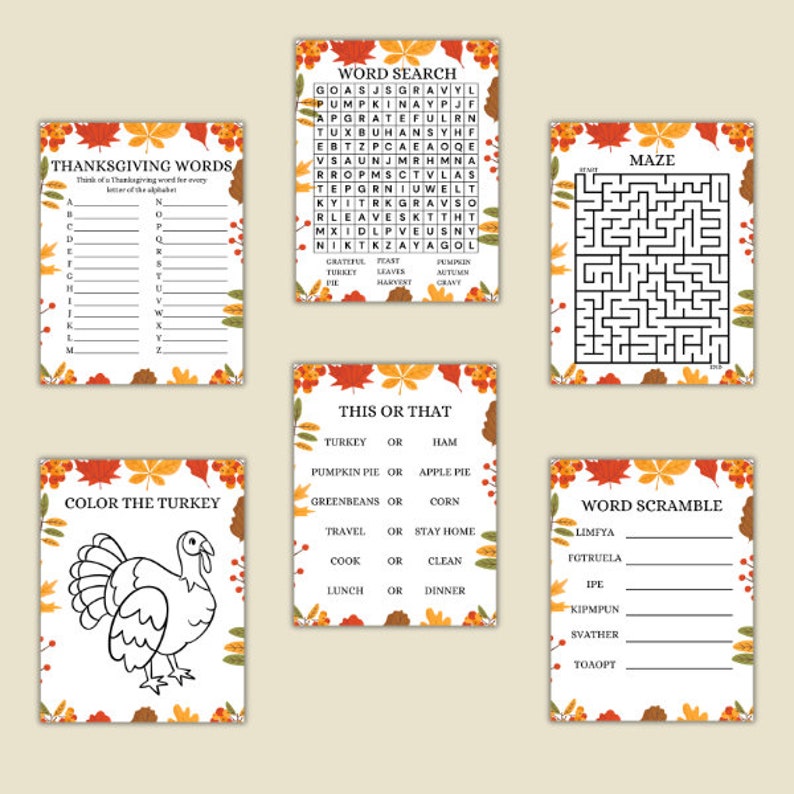 PRINTABLE THANKSGIVING ACTIVITIES - Printable Thanksgiving Activity ...