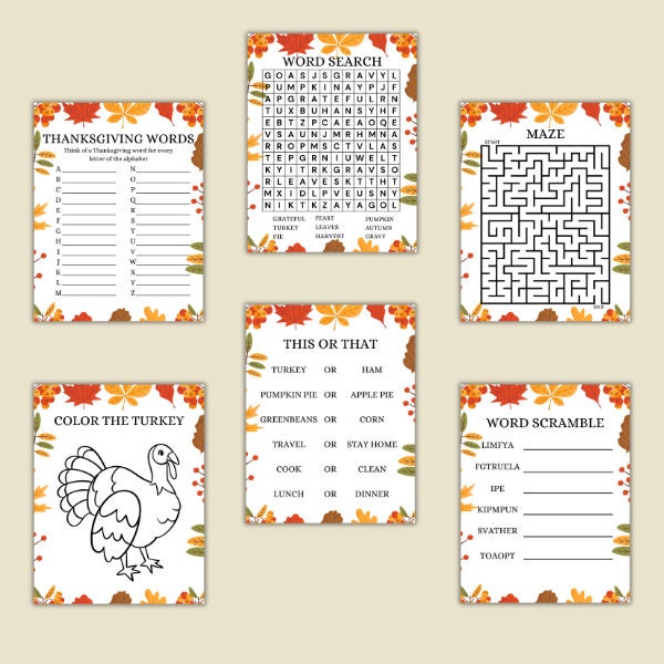 PRINTABLE THANKSGIVING ACTIVITIES - Printable Thanksgiving Activity ...
