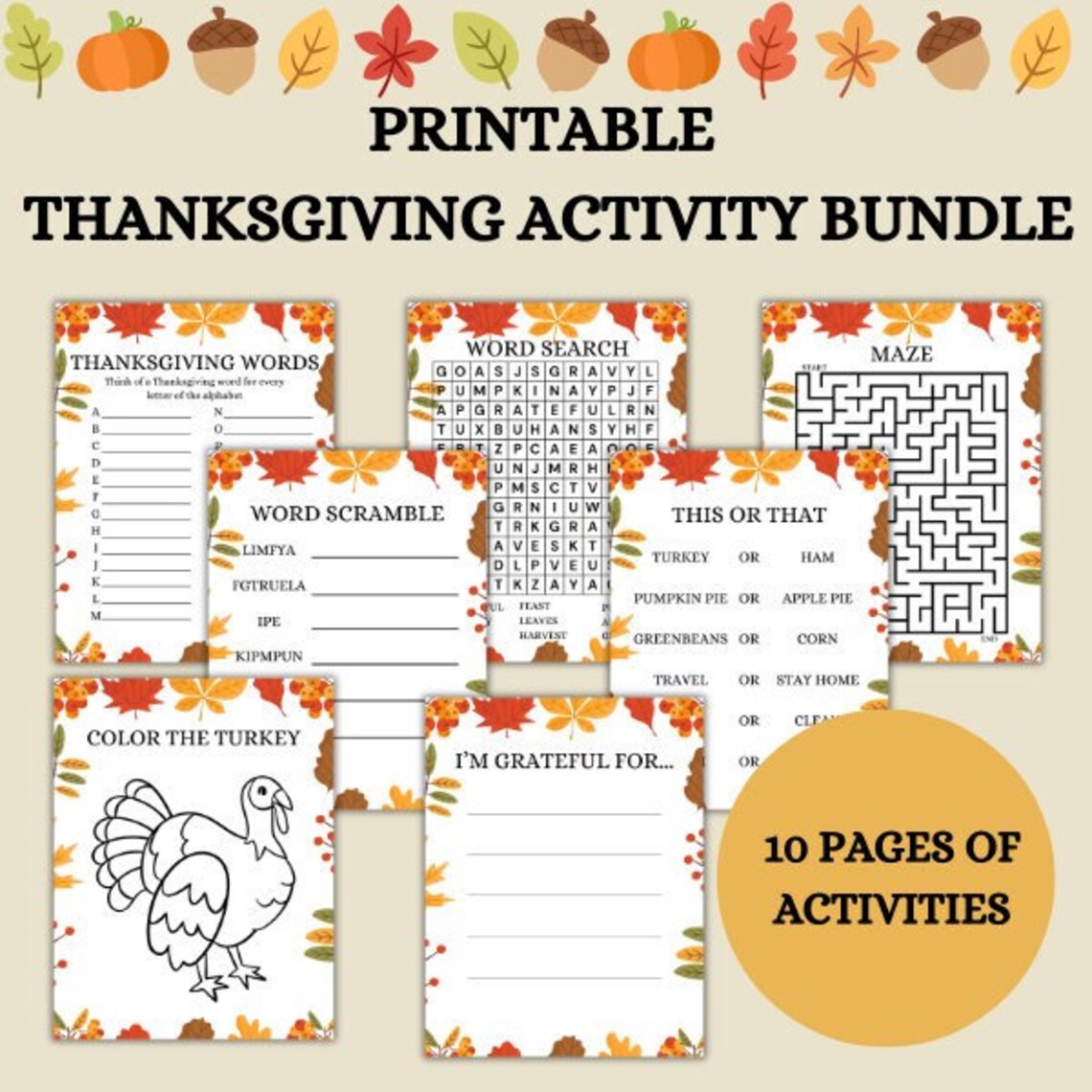 PRINTABLE THANKSGIVING ACTIVITIES - Printable Thanksgiving Activity ...