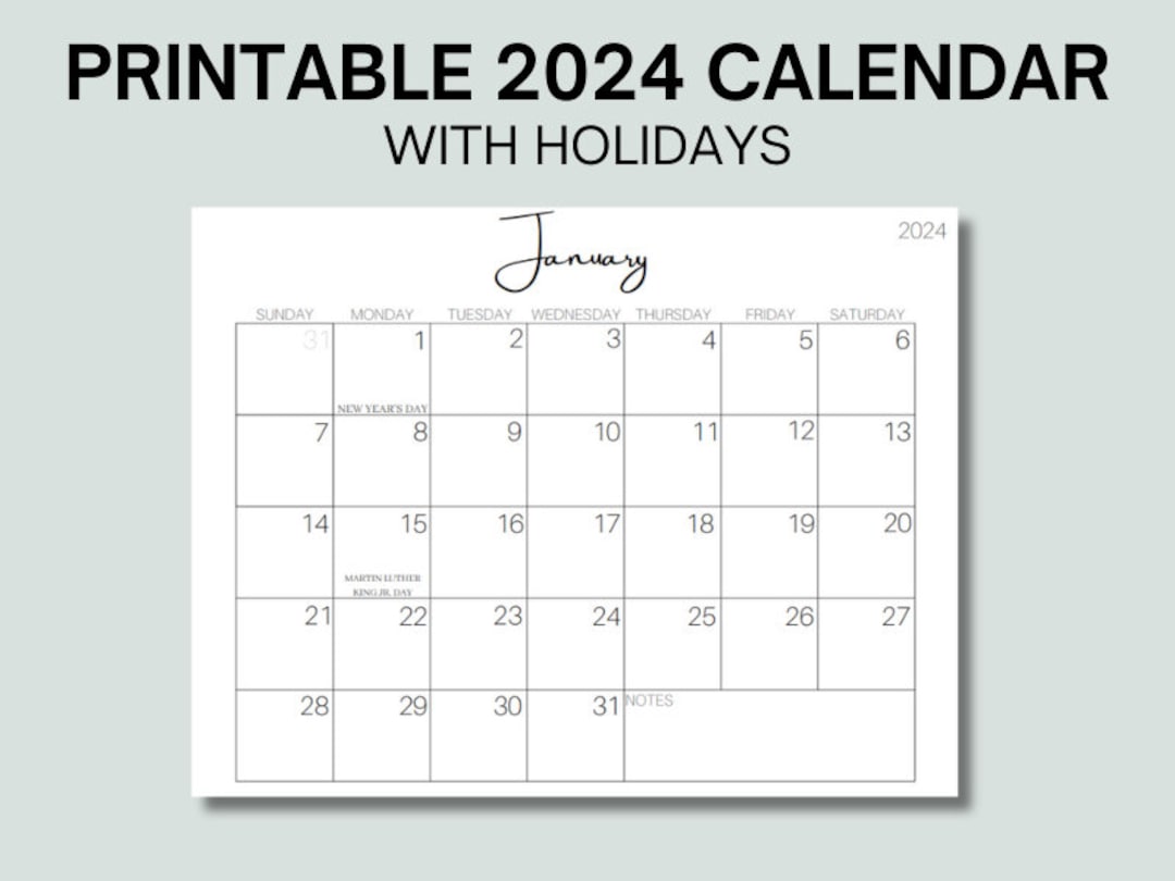 PRINTABLE CALENDAR 2024 With Holidays 2024 Calendar - Etsy Canada