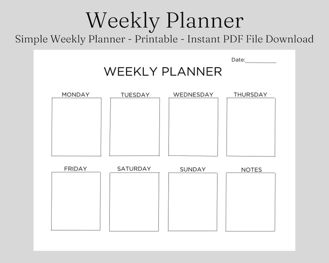 PRINTABLE WEEKLY PLANNER - Simple Weekly Planner Print - Etsy