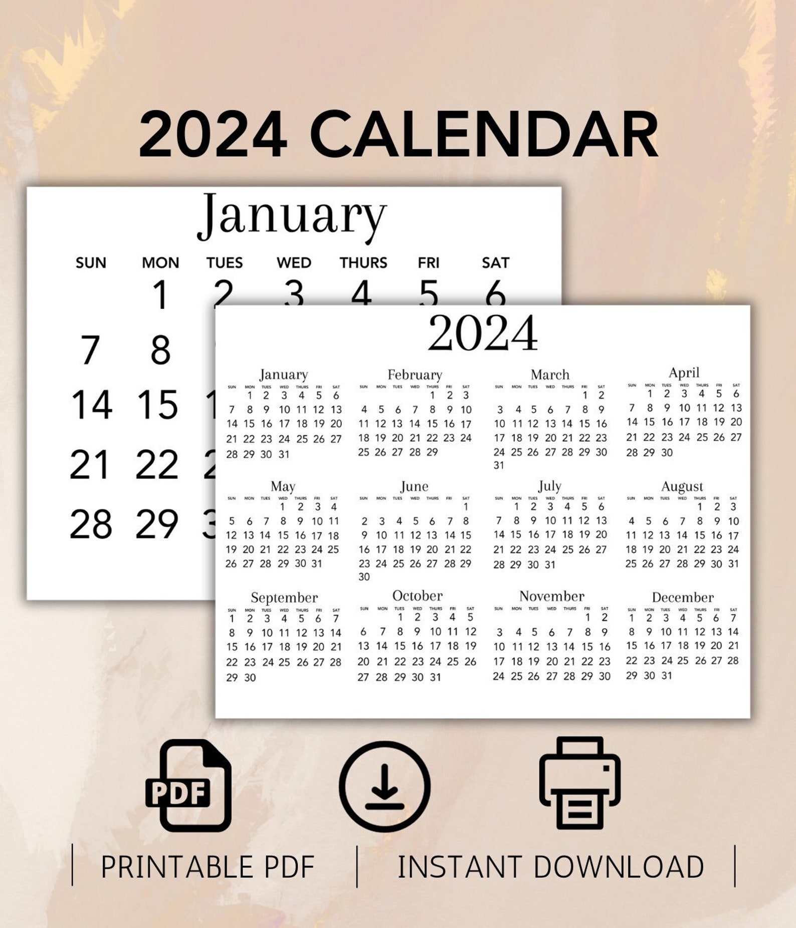 PRINTABLE CALENDAR 2024 / 2024 Calendar Printable / Number Only ...
