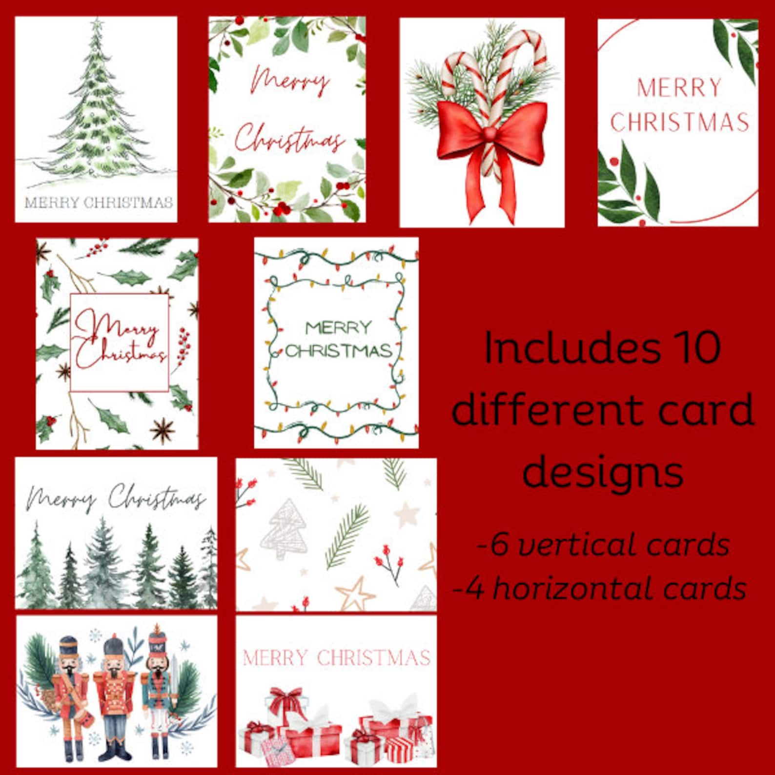 PRINTABLE CHRISTMAS CARDS - 10 Different Designs - Pack of Printable ...