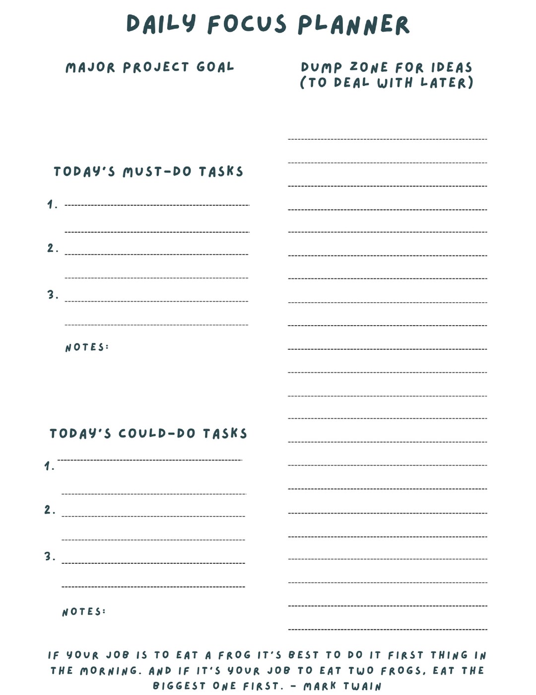 Daily Focus Printout, Weekly, Lined Pages With Quotes, Inspirational - Etsy