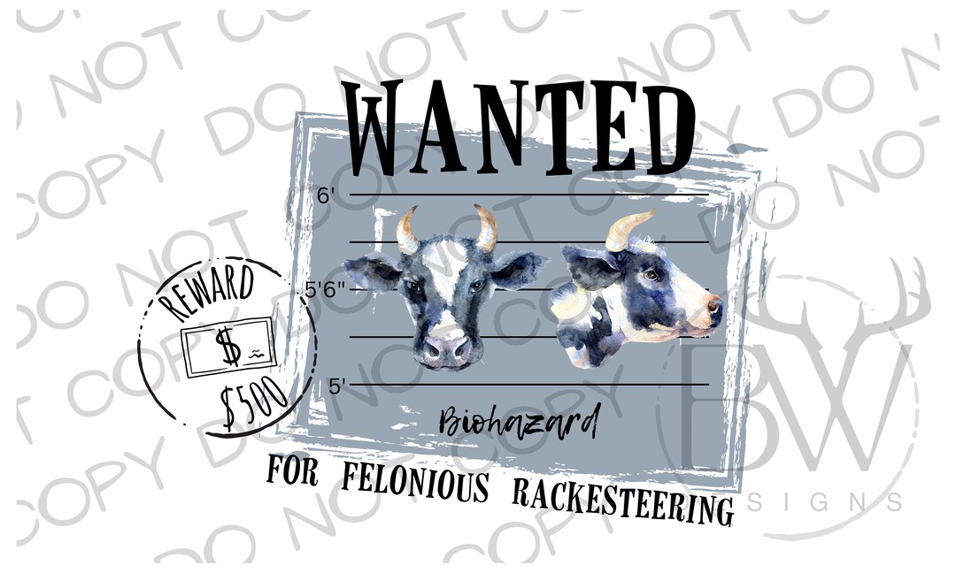 WANTED Cow Poster PNG Digital Download Farm Sublimation PNG Cattle ...