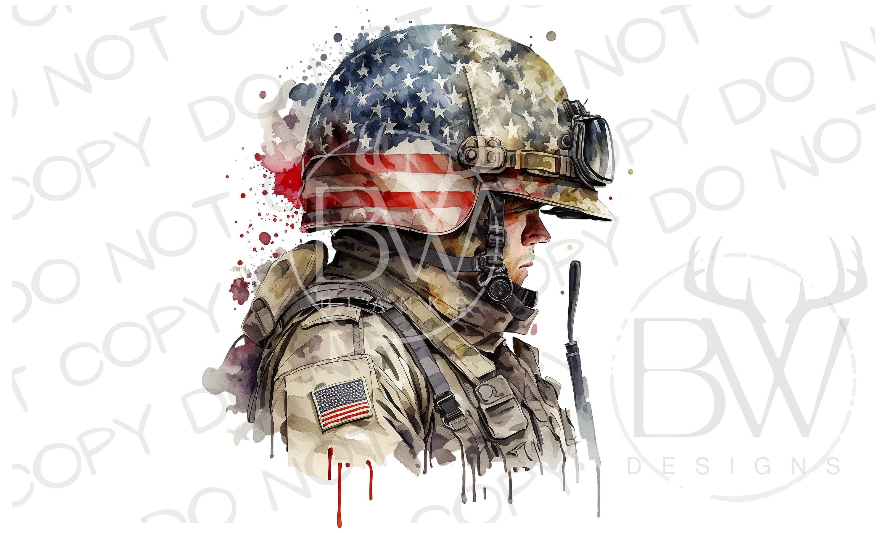 Army Soldier With Flag Drawing