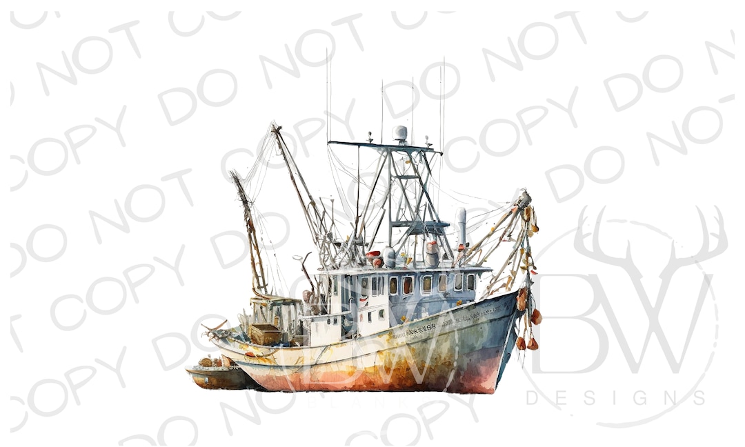 Watercolor Shrimp Boat PNG | Digital Download | Shrimping Sublimation ...