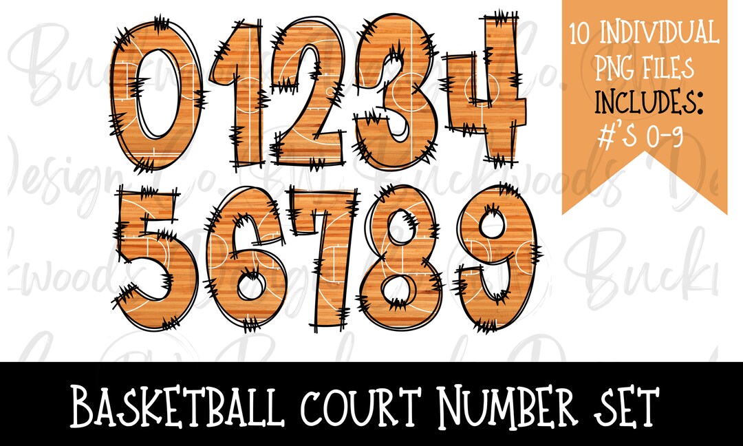 Basketball Court Doodle Number Set PNG Digital Download Basketball ...